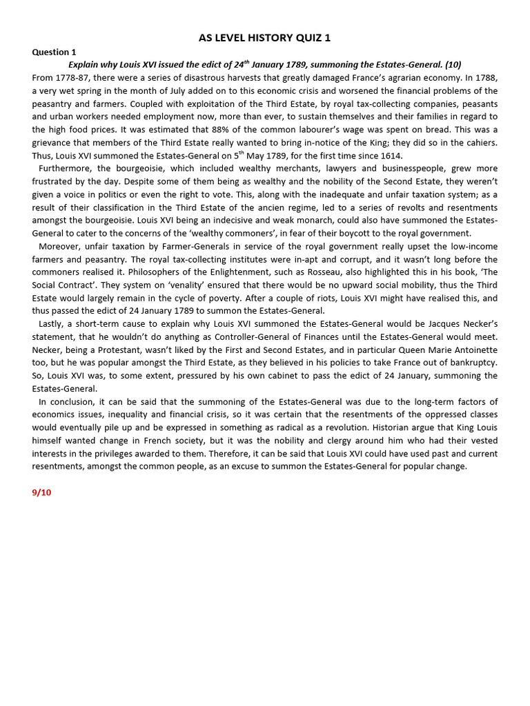 As Level History Quiz 1 | PDF | Political Science | Economies