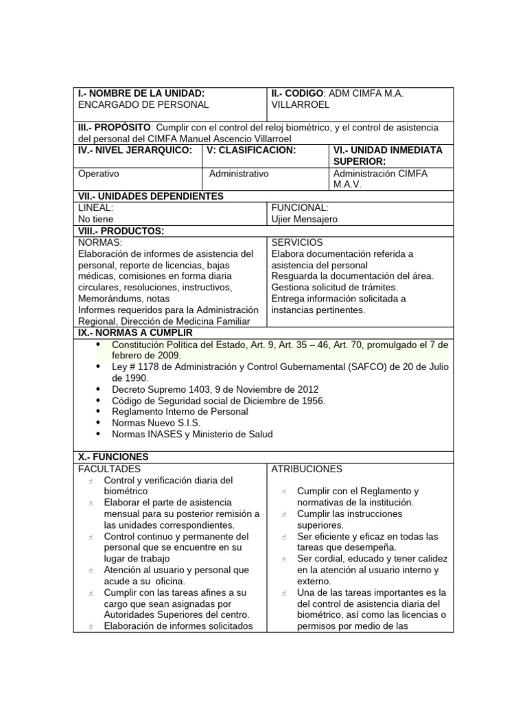 Manual de Funciones Enc. de Personal | PDF | Negocios