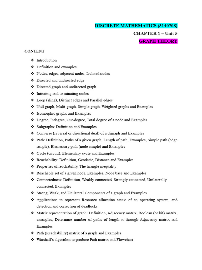 Part 1 - Graph Theory - Chapter 1 - Unit 5 | PDF | Vertex (Graph Theory) | Discrete Mathematics