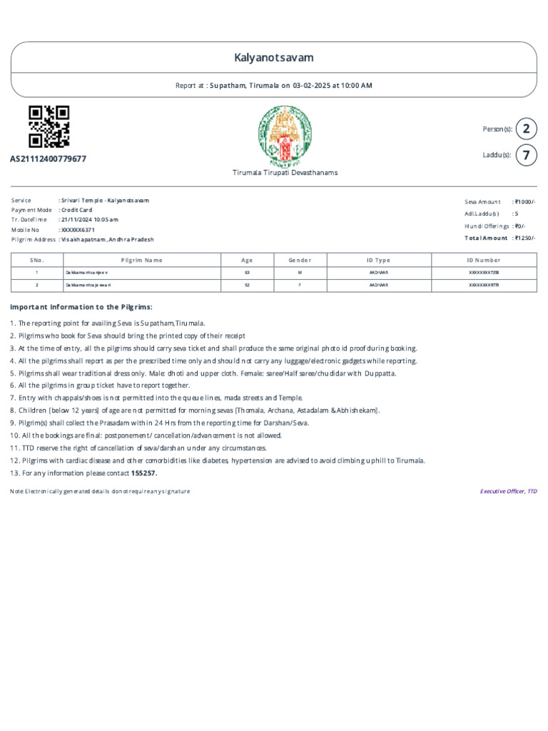 Kalyanam Ticket | PDF