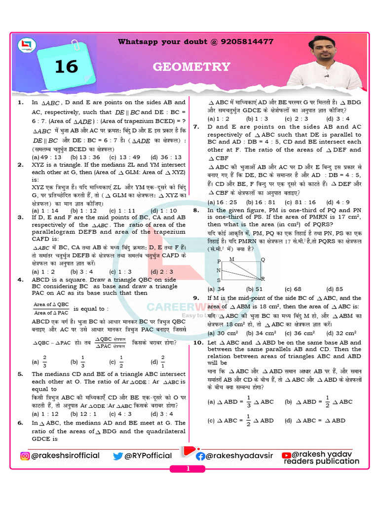 Triangle Area Ratios and Geometry Problems | PDF | Area | Elementary ...