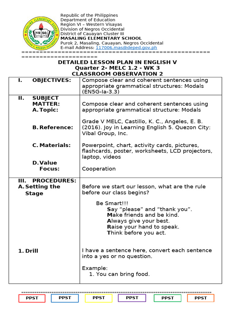 Co 2 Detailed Lesson Plan English 2023 2024 | PDF | Verb | Syntax