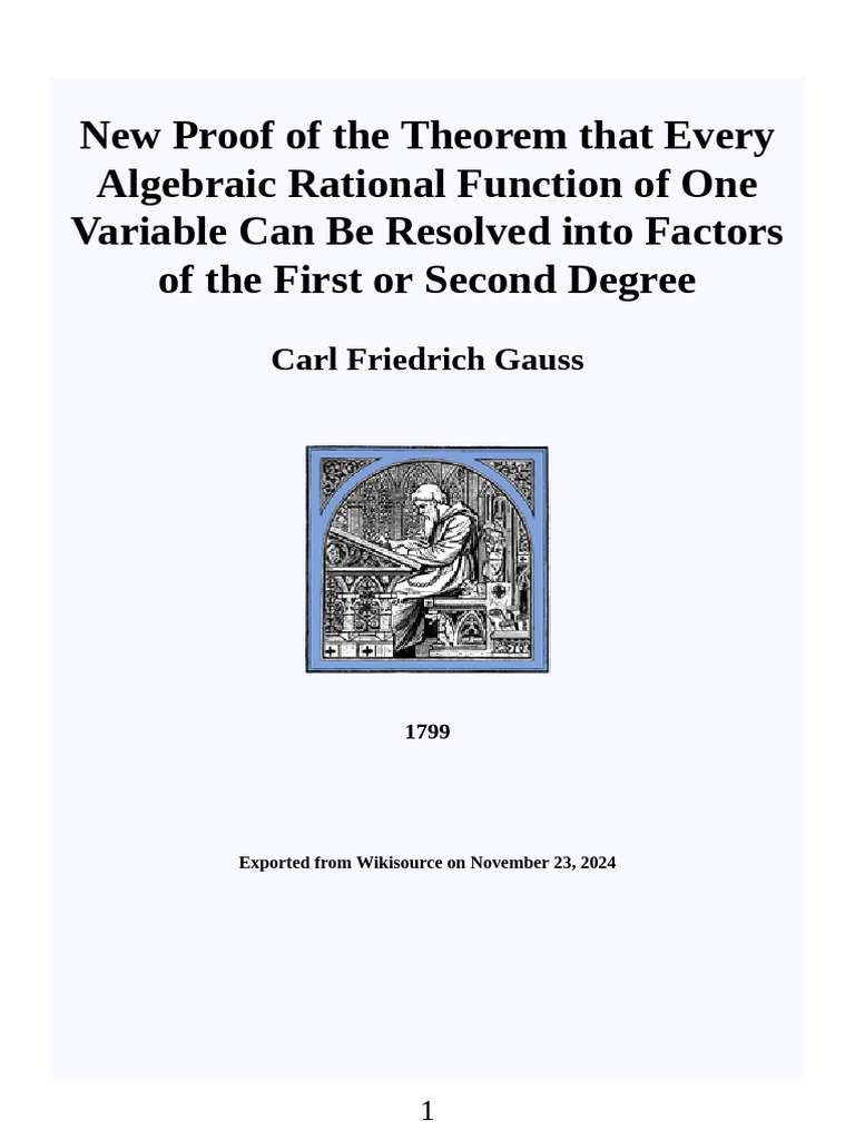 New Proof Of The Theorem That Every Algebraic Rational Function Of One Variable Can Be Resolved
