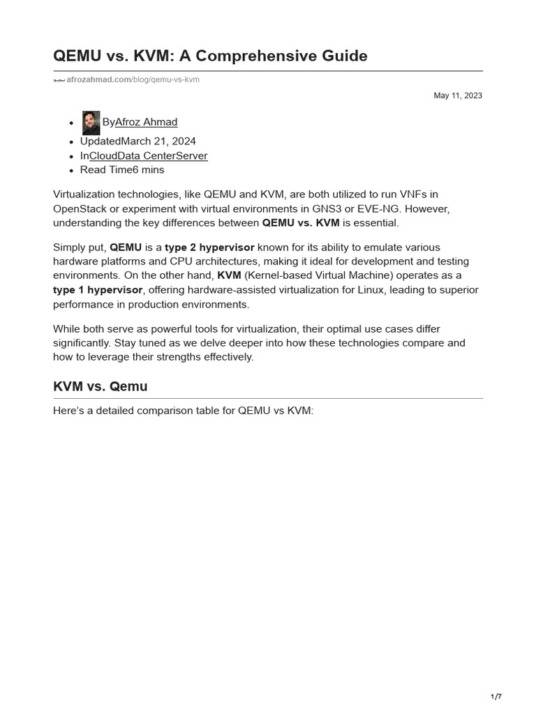 QEMU Vs KVM A Comprehensive Guide | PDF | Virtualization | Central Processing Unit