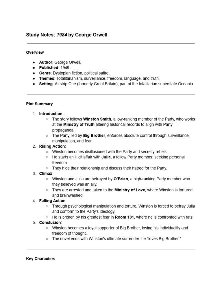 1984 Study Notes: Themes & Analysis | PDF