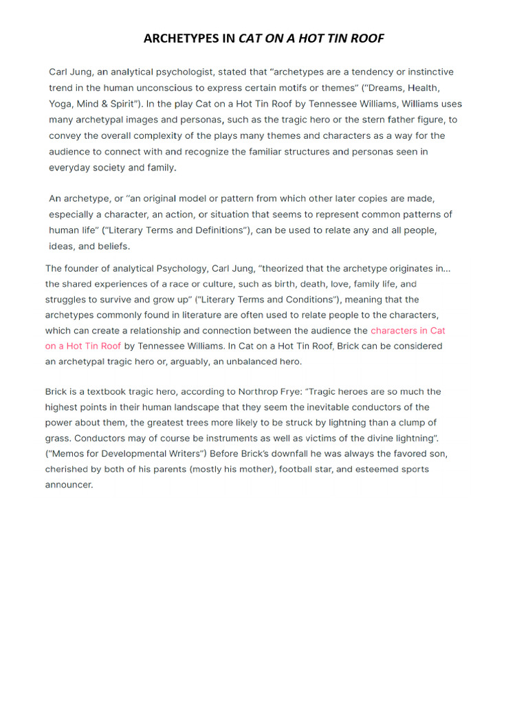 Archetypes in Cat On A Hot Tin Roof | PDF