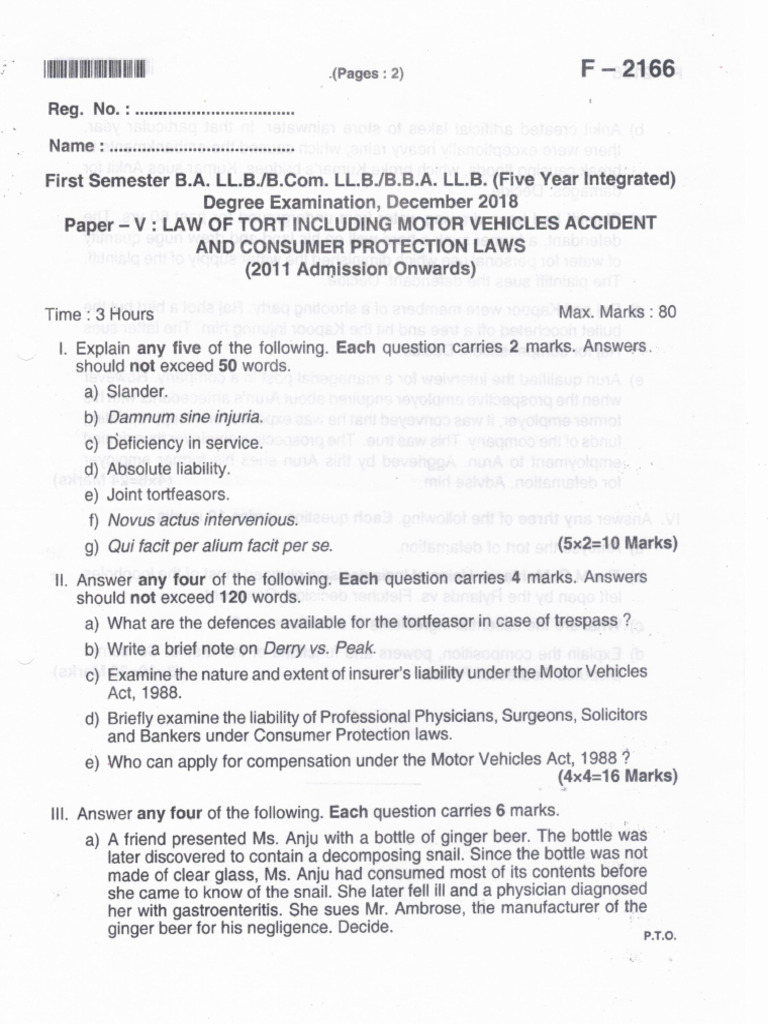 Tort Ba Bba Bcom Dec 2018 I Sem2 | PDF