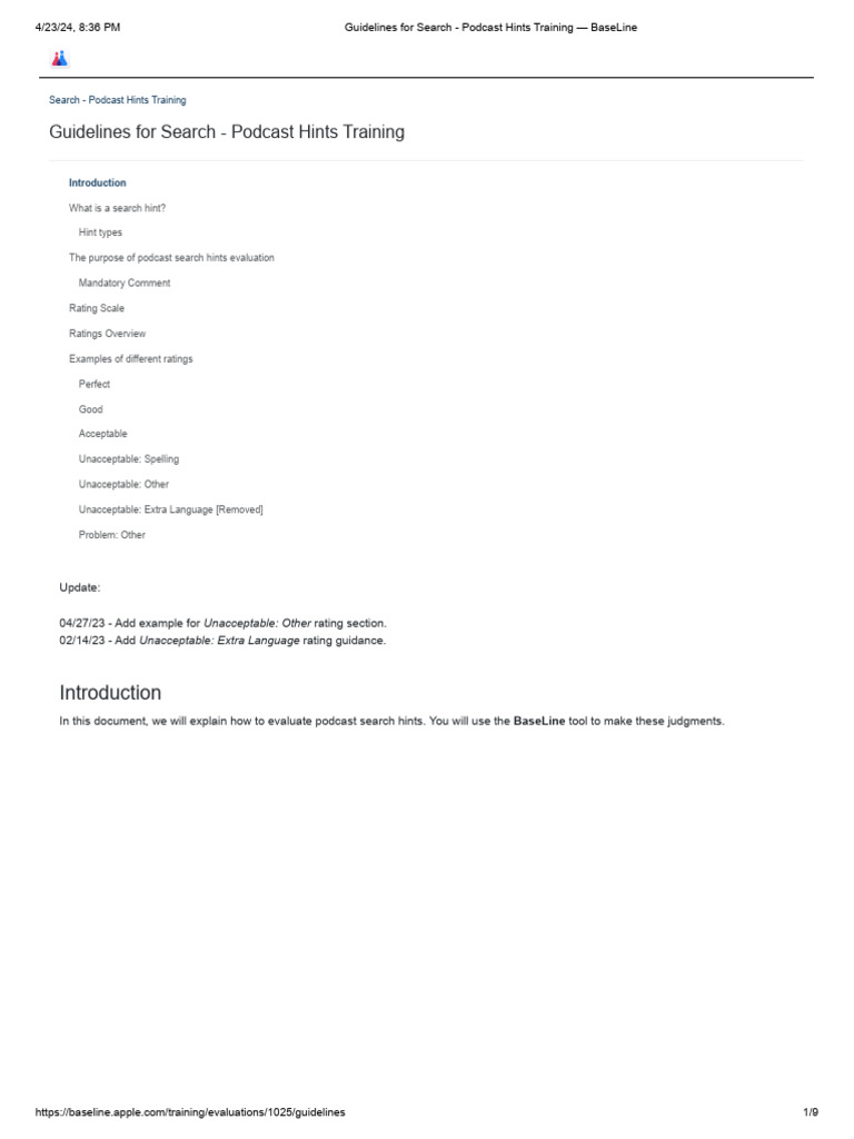 Guidelines For Search - Podcast Hints Training - BaseLine | PDF | Information Retrieval