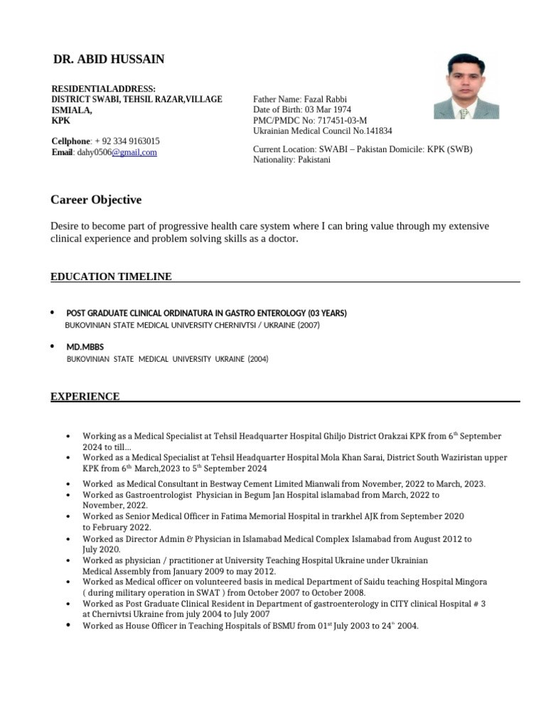 Dr. Abid Hussain - CV | PDF | Software | System Software