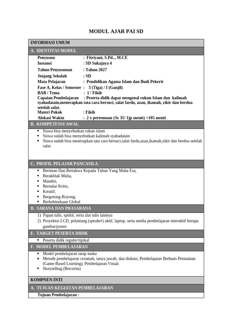 Modul Fitriyani Pai Sem-3B | PDF