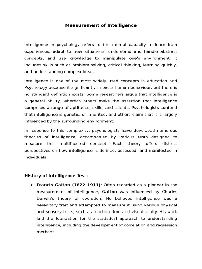 Measurement of Intelligence | PDF | Wechsler Adult Intelligence Scale ...