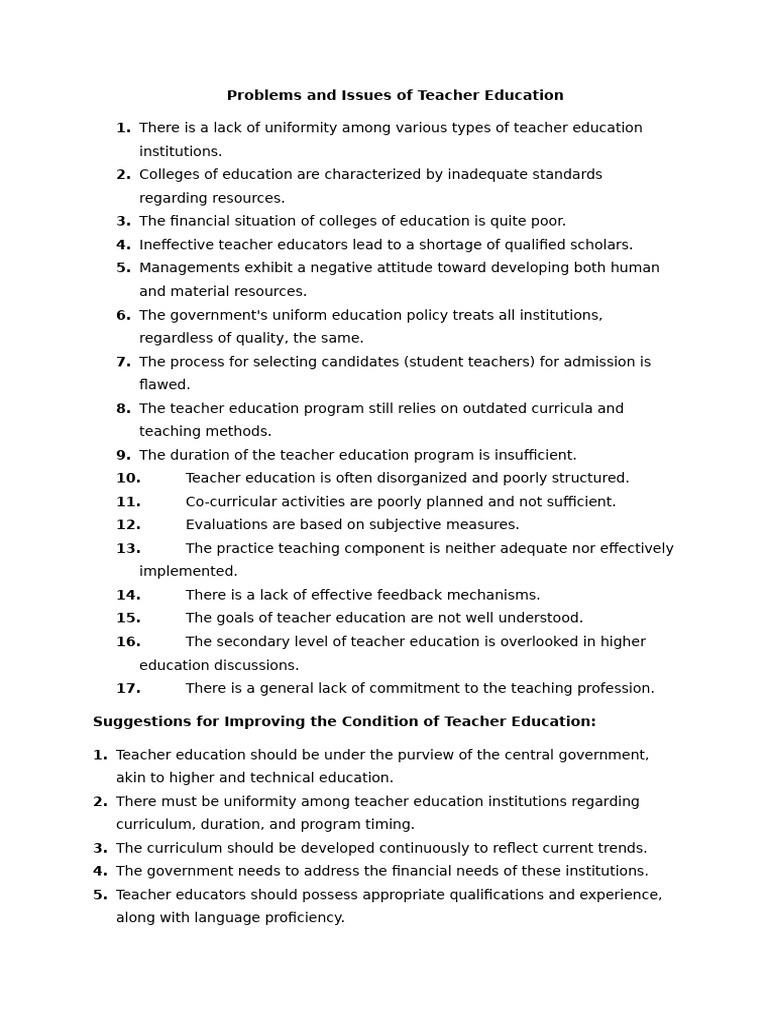 Problems and Issues of Teacher Education | PDF | Teacher Education ...