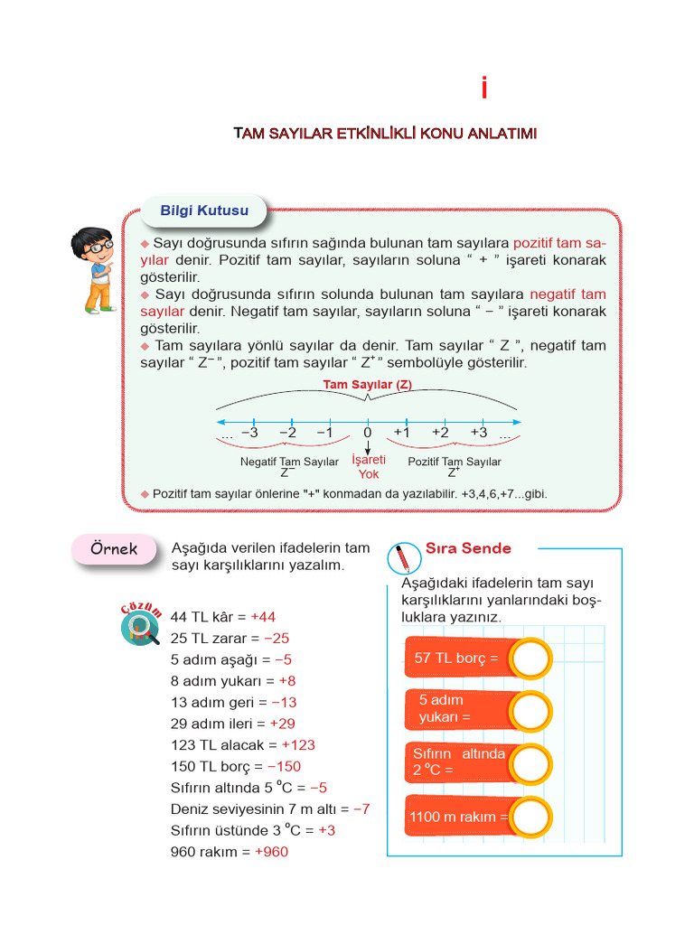 Sinif Tam Sayilar Etkä°nlä° Konu Anlatimi | PDF