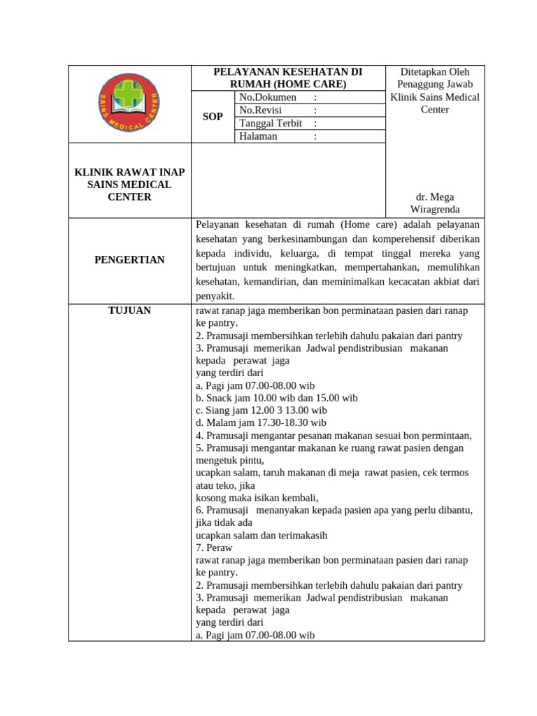 Sop Home Care Home Visit | PDF
