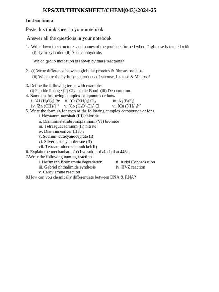 Thinksheet Chemistry XLL | PDF