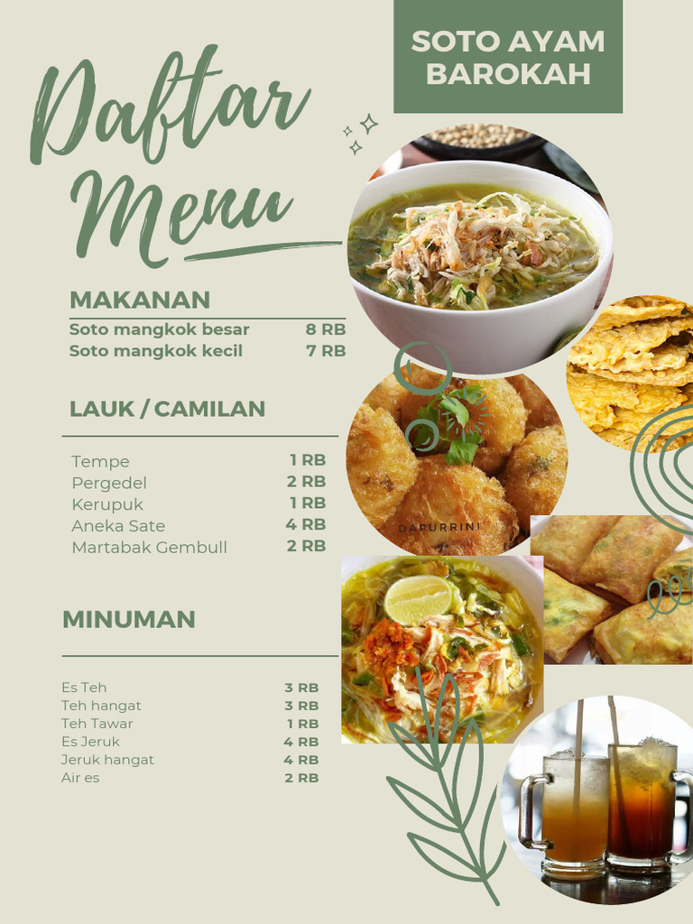 Hijau Krem Pastel Estetik Minimalis Sederhana Daftar Menu Dokumen A4 ...