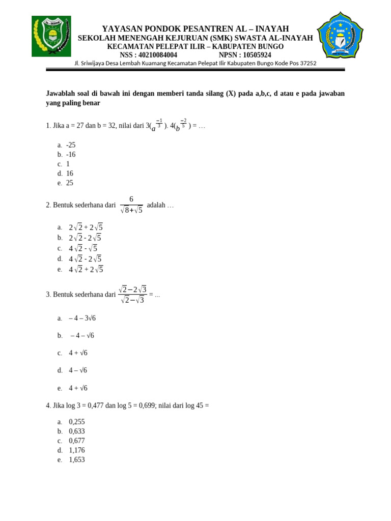 Soal Uas MTK Xii Genap 2024 | PDF