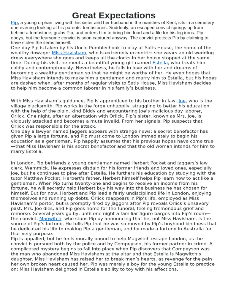 Great Expectations Summary | PDF | Great Expectations | Estella (Great ...