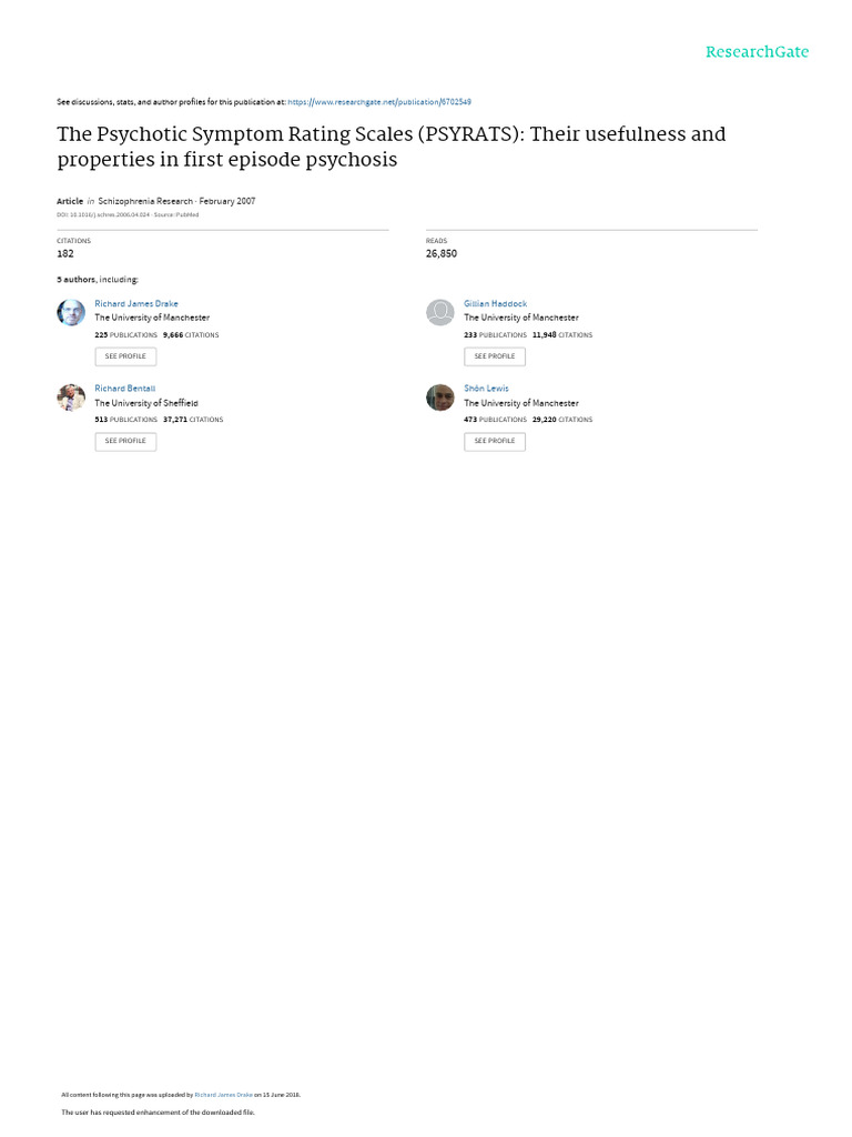 The Psychotic Symptom Rating Scales PSYRATS Their | PDF | Psychosis ...