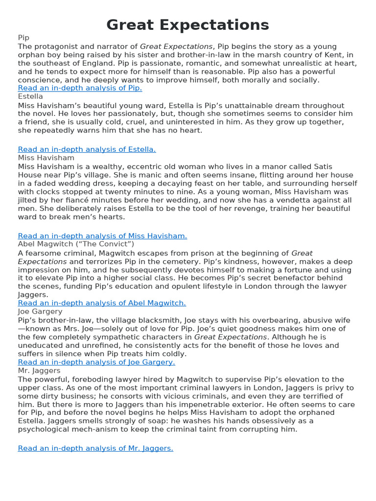 Great Expectations Character | PDF | Great Expectations | Estella ...