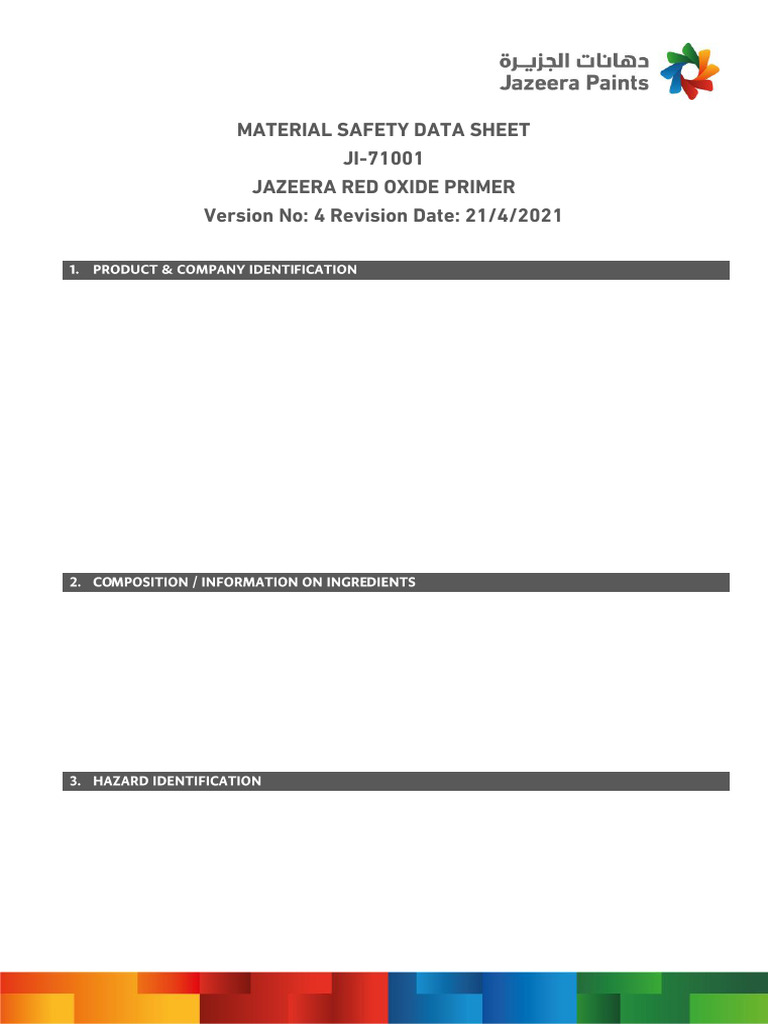 Jazeera Red Oxide Primer MSDS | PDF | Dangerous Goods | Paint
