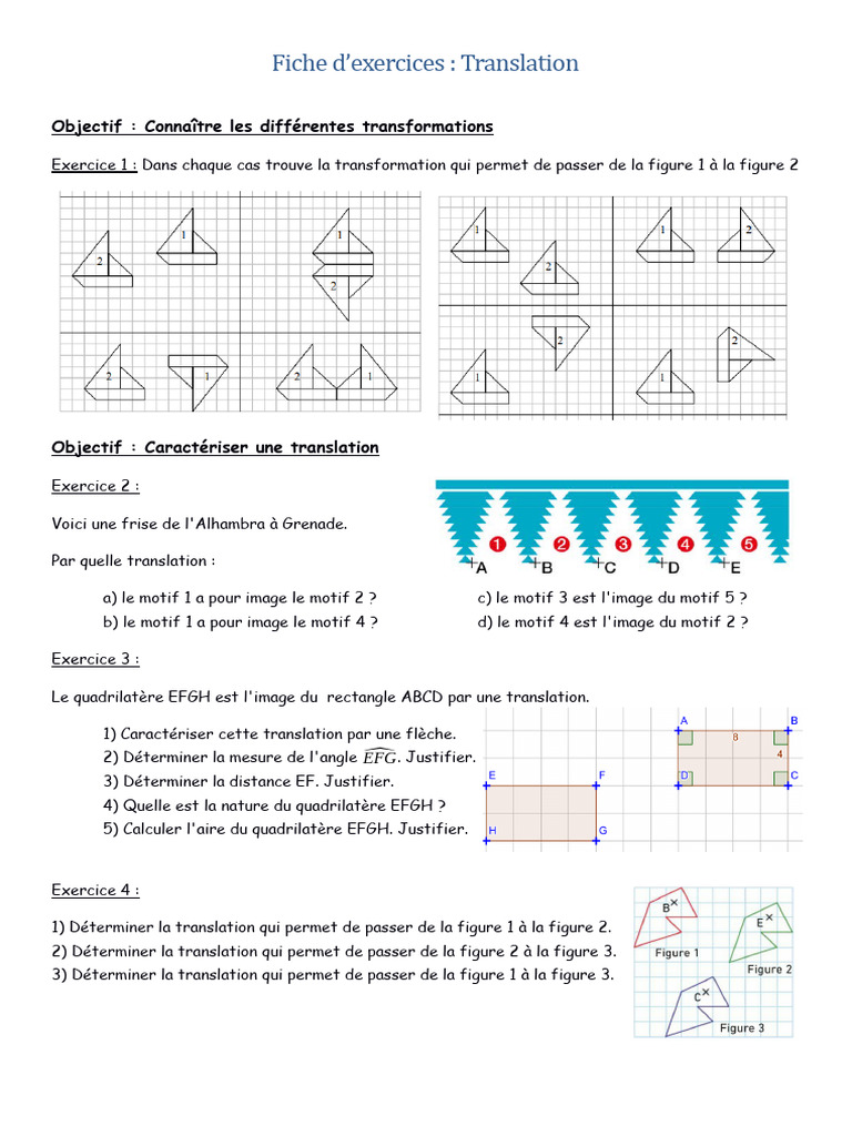 Exercices de Translation en 4ème | PDF