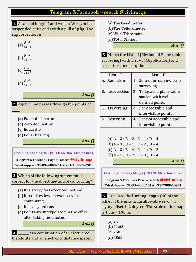 Surveying - Question 1 To 15 | PDF | Surveying | Area