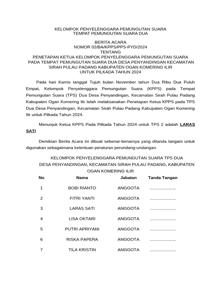 Penetapan Ketua KPPS TPS 2 2024 | PDF | Olahraga & Rekreasi | Griya & Taman