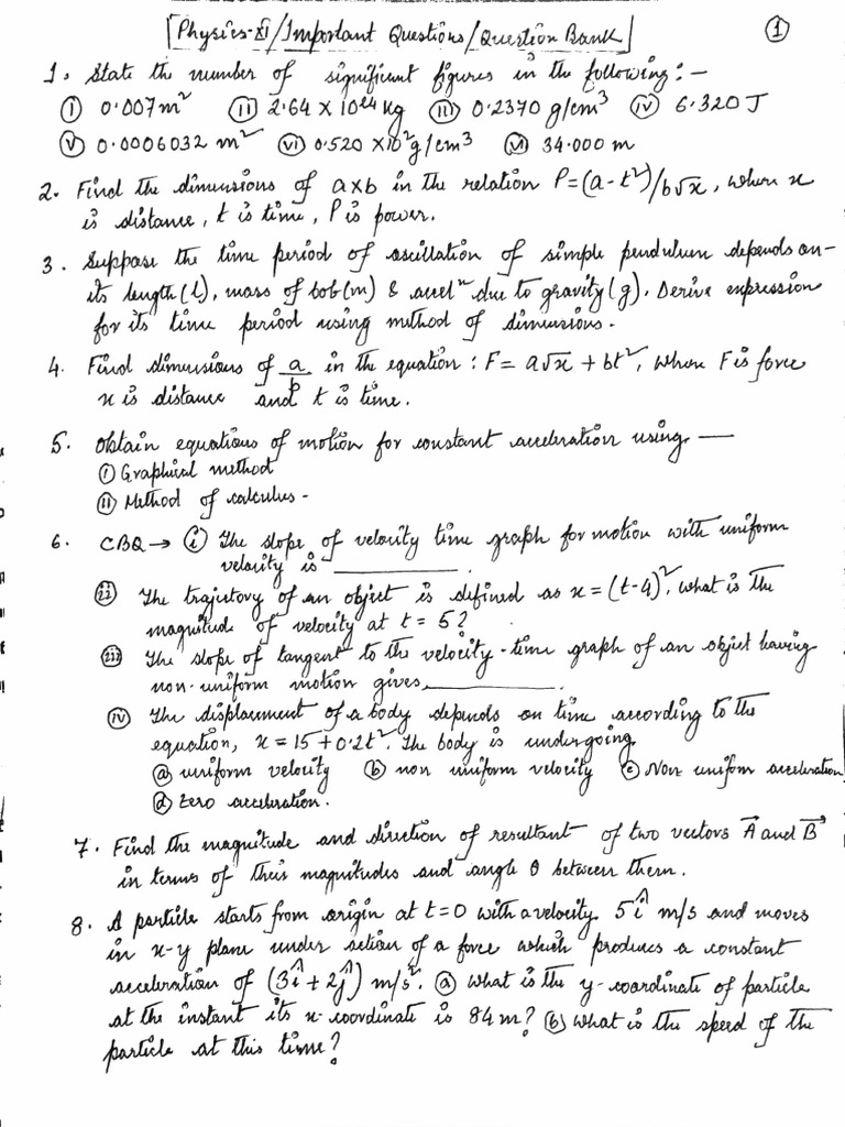 Class XI, Physics Question Bank | PDF