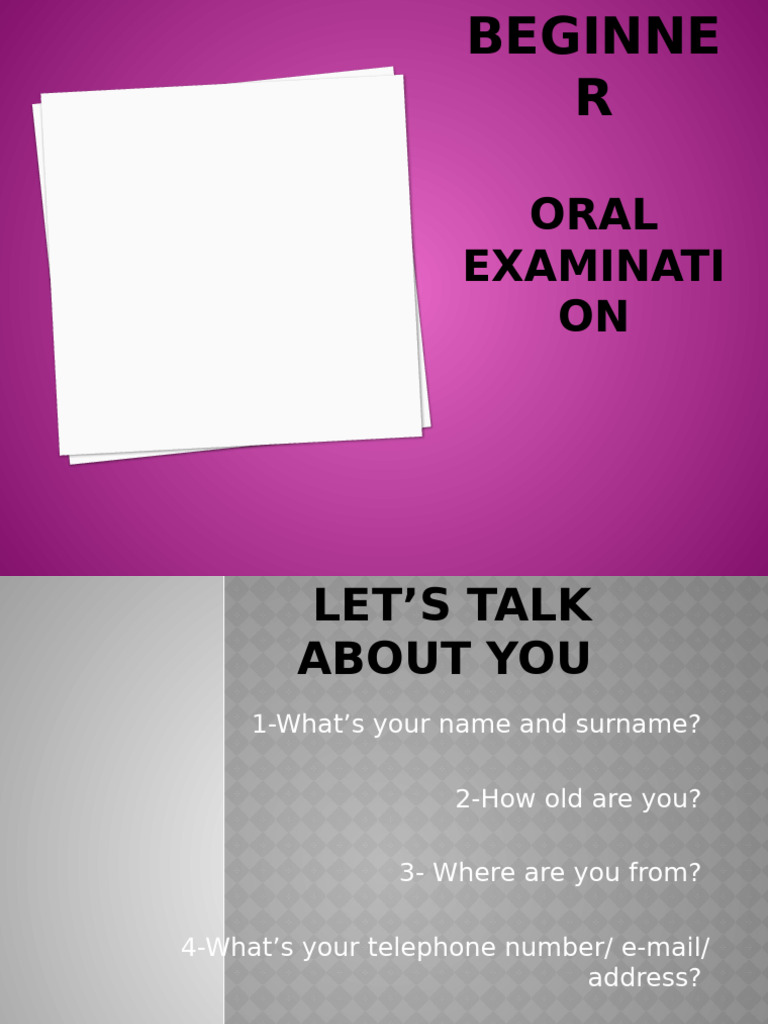 Beginner Oral Exam Questions Guide | PDF