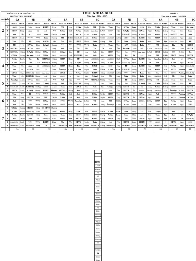 Thời Khóa Biểu: 9A 9B 9C 8A 8B 8C 7A 7B 7C 6A 6B 6C | PDF