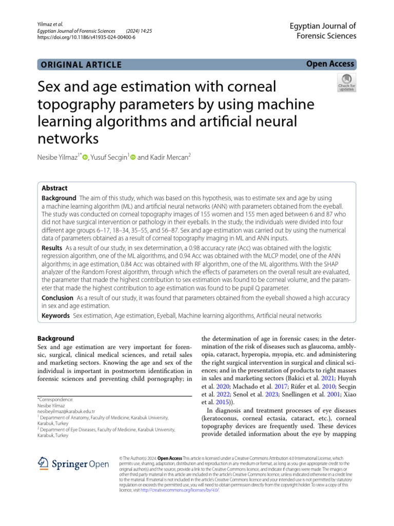 Sex And Age Estimation With Corneal Topography Parameters By Using
