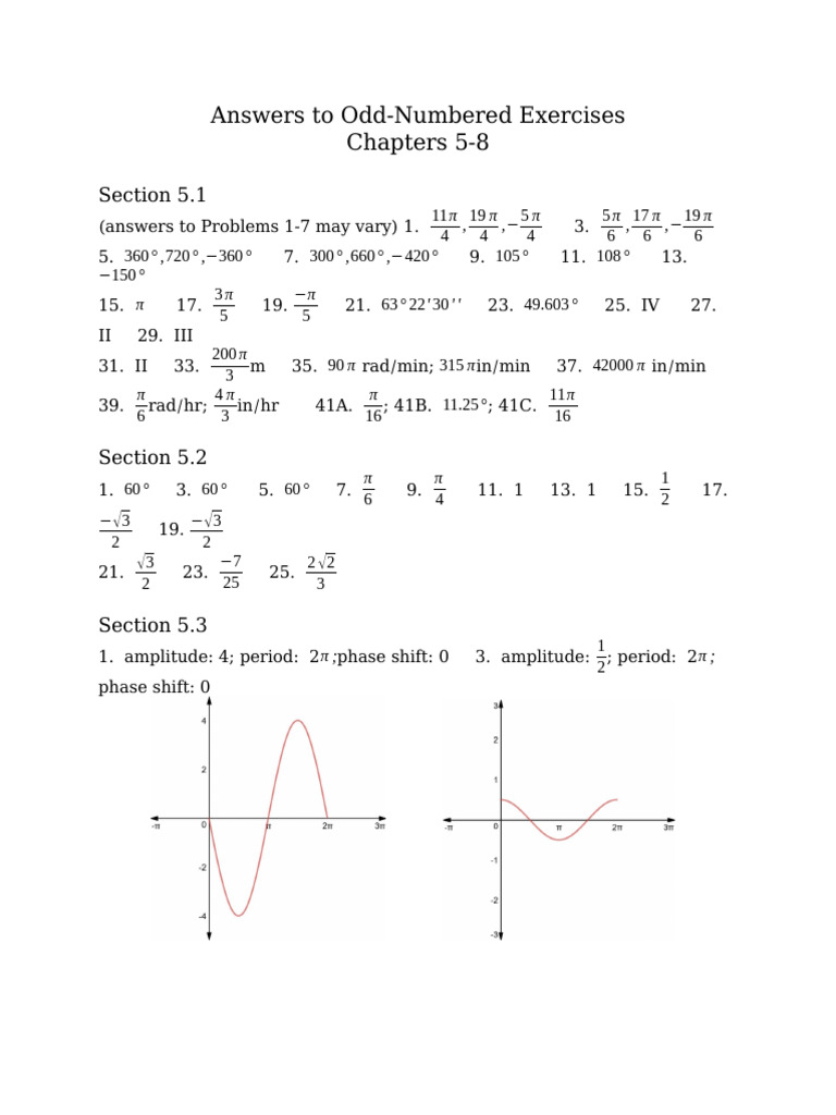 Pak Precalculus Answers To Odd Numbered Problems Chapters 5-8 | PDF | Phase (Waves) | Quantity