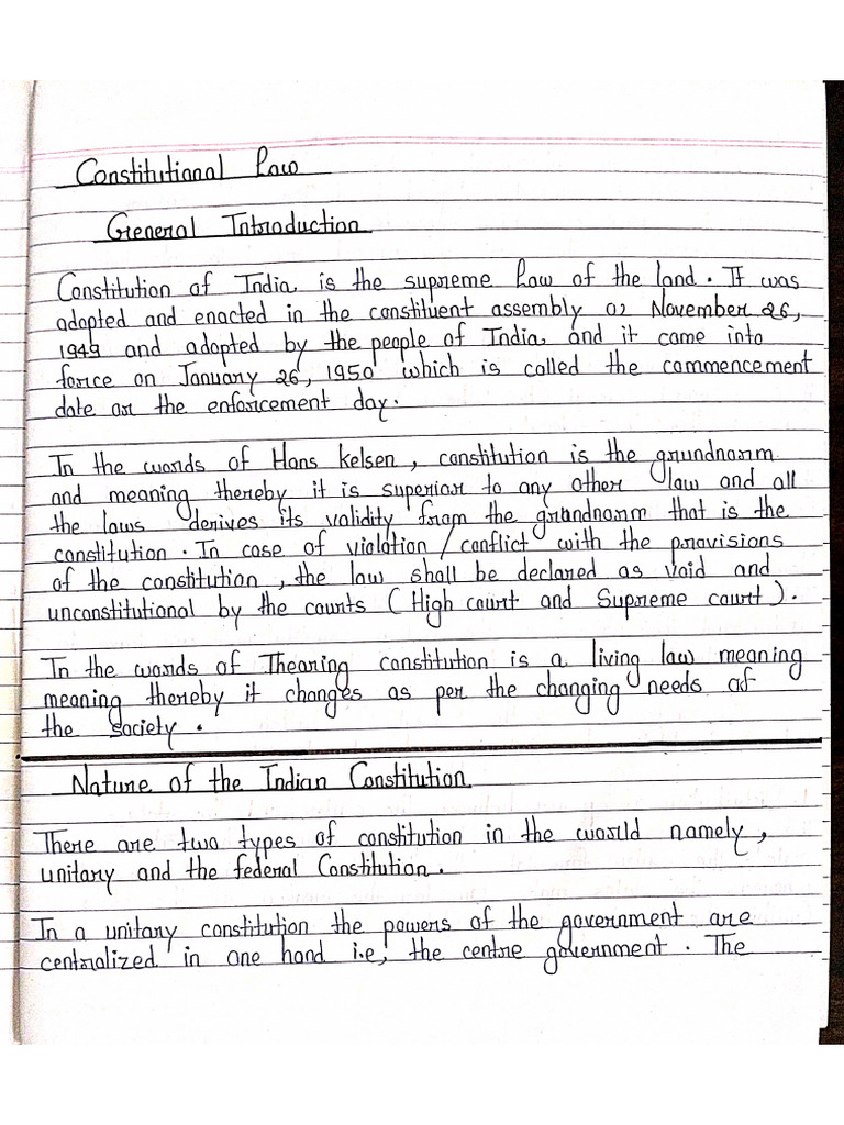Constitutional Law University of Allahabad Handwritten Notes | PDF