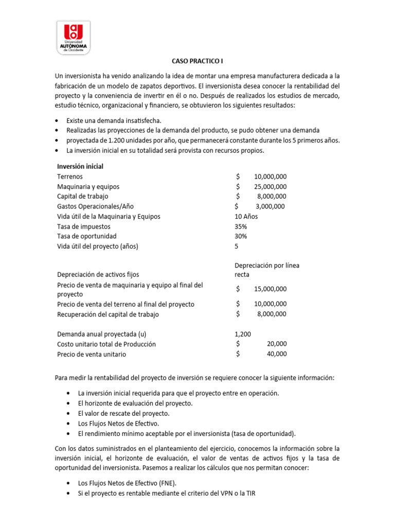 Caso Practico I - Flujo de Caja - Clase 10 | PDF | Inversiones | Depreciación