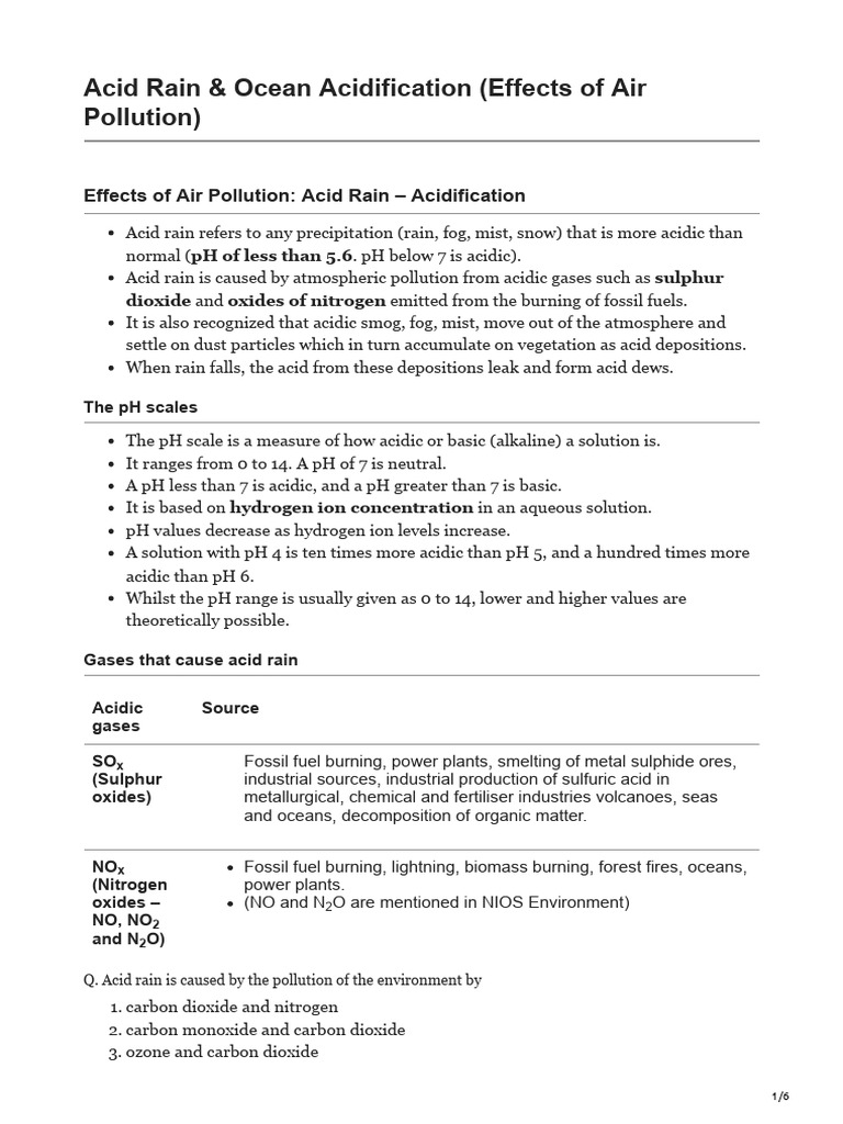 Lecture 12 Acid Rain - Ocean Acidification Effects of Air Pollution ...