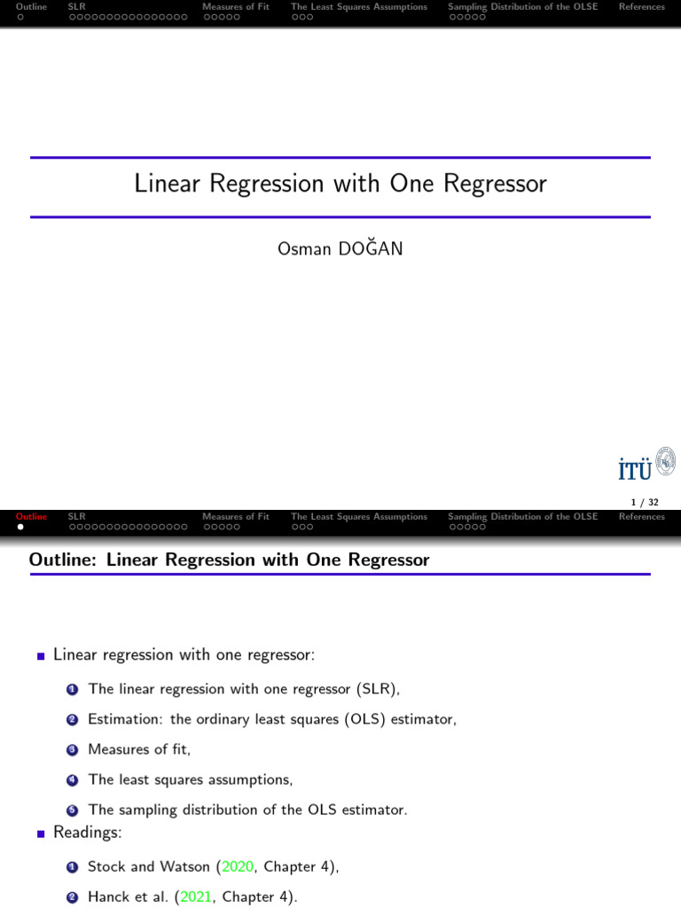 Lecture Linear Regression One Regressor | PDF | Ordinary Least Squares | Errors And Residuals