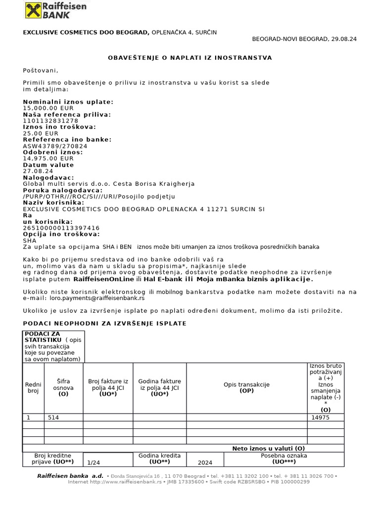 RFB Obaveštenje o Naplati Iz Ino 2 | PDF