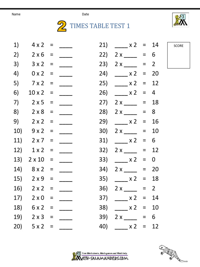 2 Times Table Test 1 | PDF
