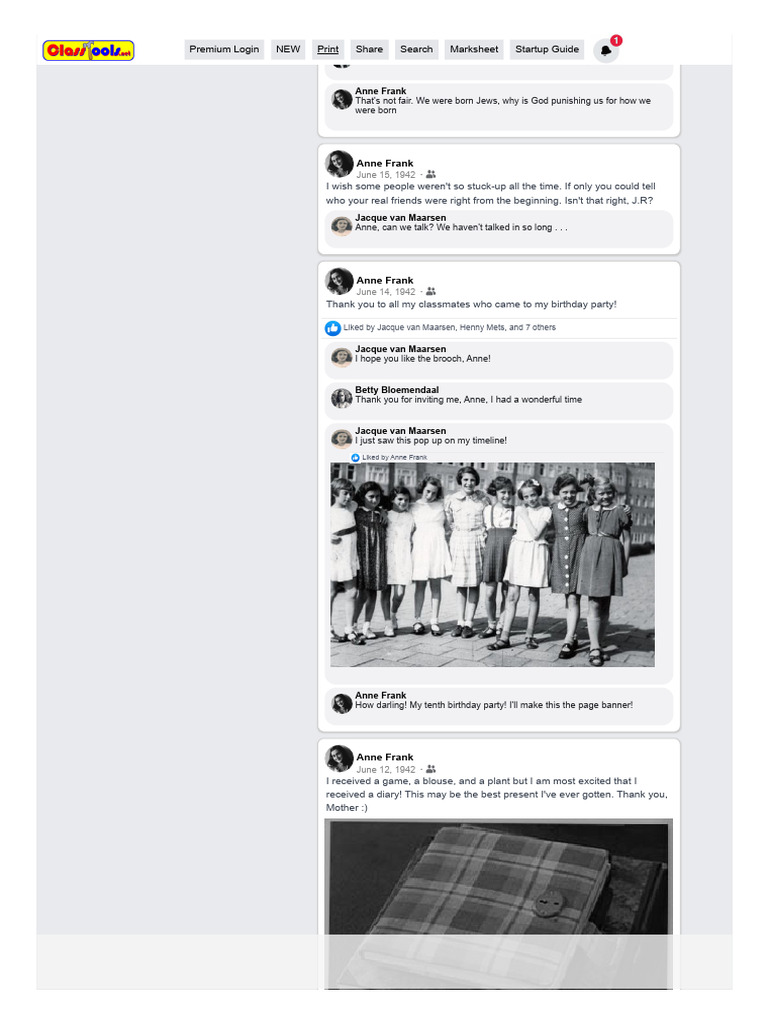 Anne Frank On 'Fakebook' | PDF