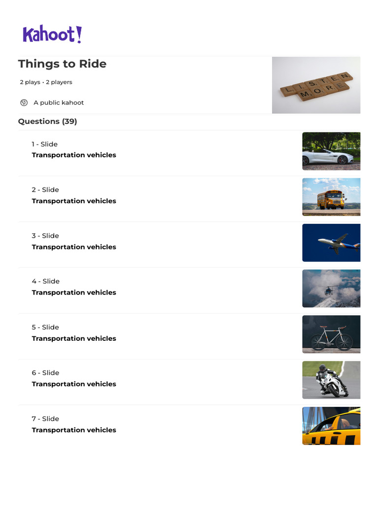 Things To Ride - Details - Kahoot! | PDF