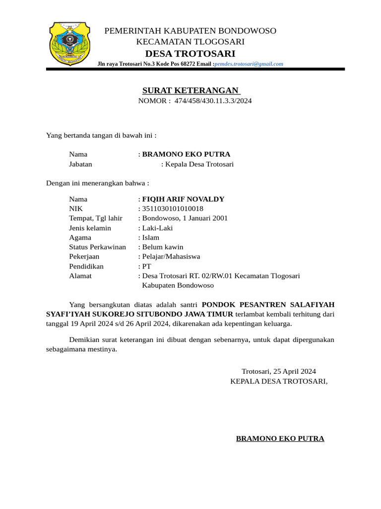 Surat Keterangan Lambat | PDF