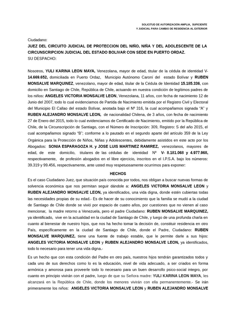Homologaciòn de Cambio de Residencia YULI Y RUBEN | PDF | Documento de identidad | Venezuela