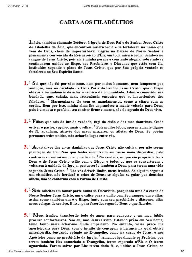 Santo Inácio de Antioquia - Carta Aos Filadélfios | PDF | Jesus | Teologia