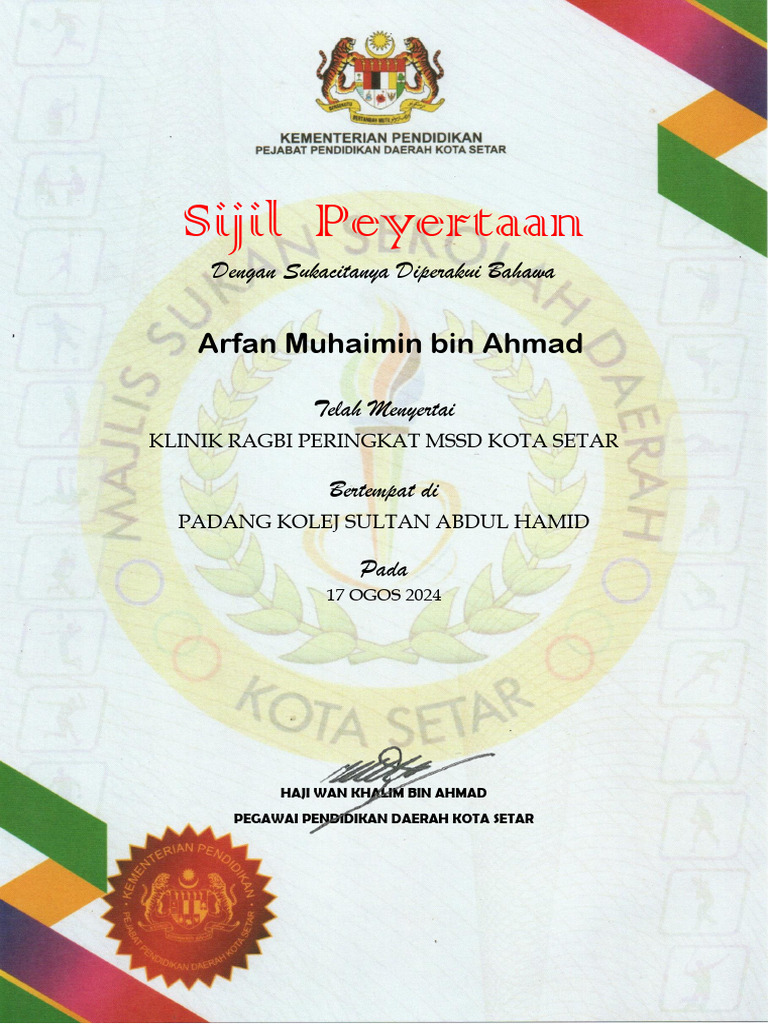 Sijil Penyertaan Klinik Ragbi | PDF