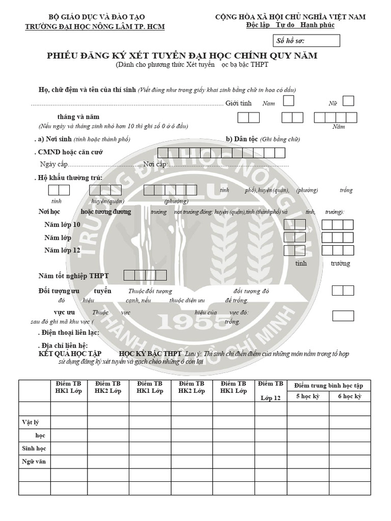 Phieu Dang Ky Xet Tuyen DH 2024 | PDF