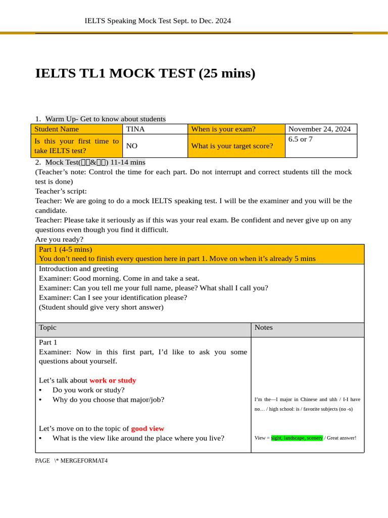 Tina Trial Mock 11 19 | PDF | Question | Linguistics