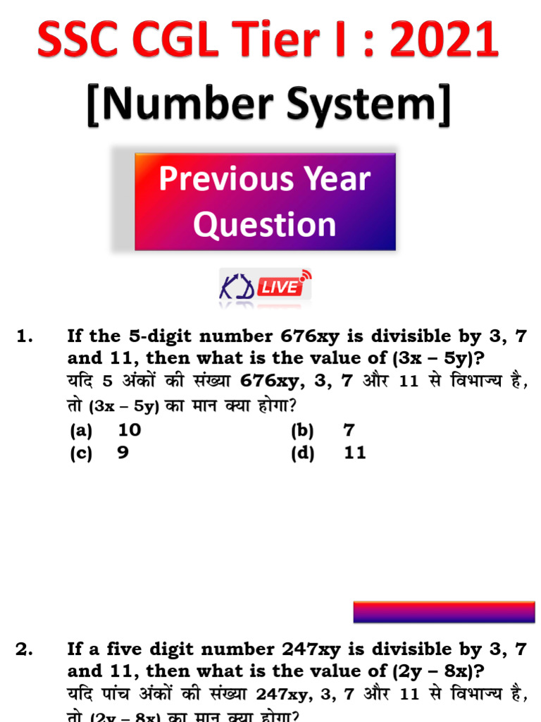 SSC CGL Number System Questions | PDF | Division (Mathematics ...