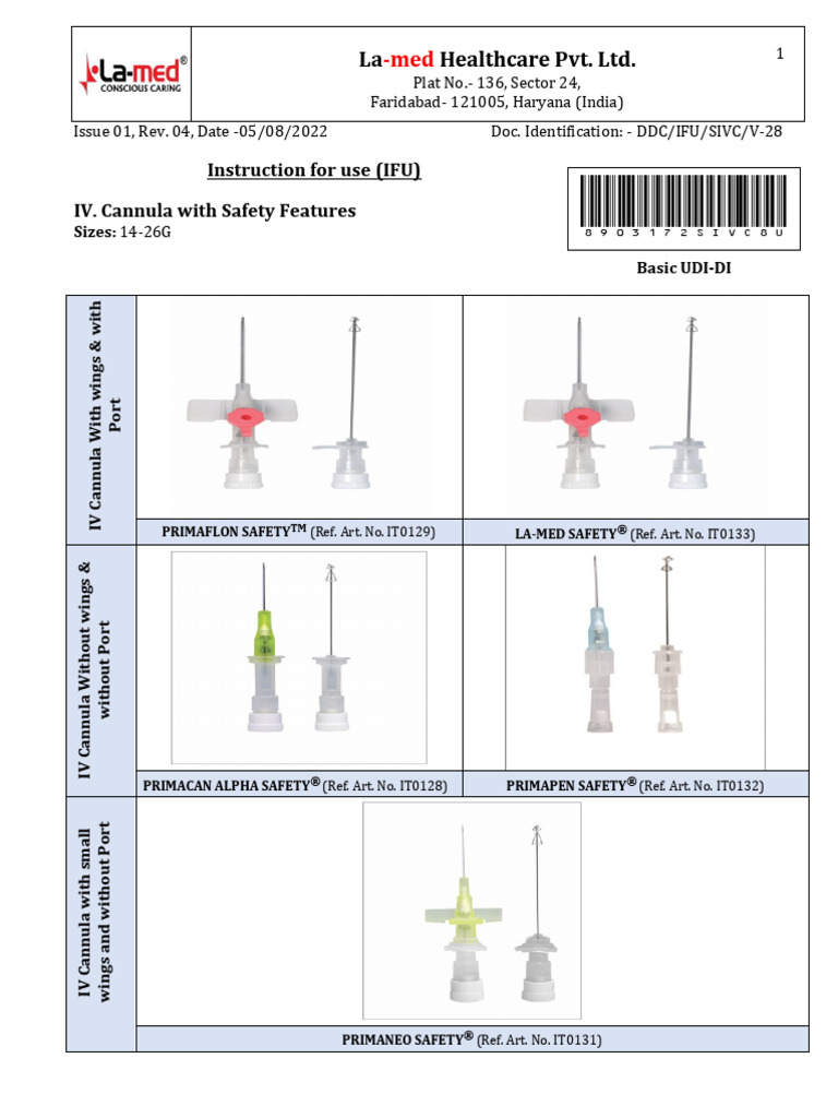 Ifu - Iv Cannula With Safety Features - Rev. 04 | PDF | Intravenous ...