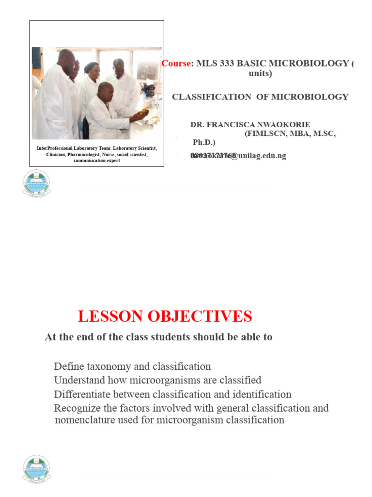 Sent - Mls 333 - Classification of Microbiology 2023 - 2024 | PDF ...